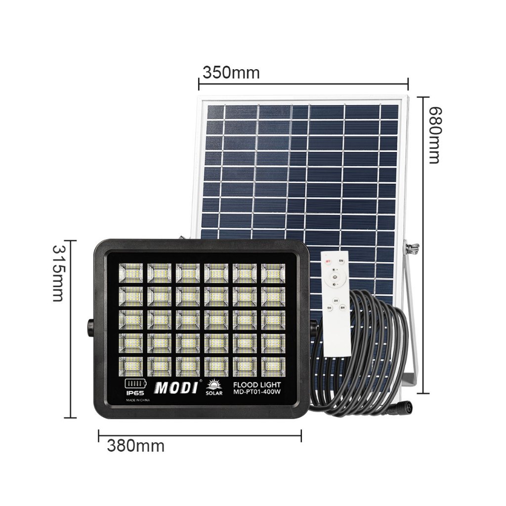 MODI ไฟสปอตไลท์โซล่าเซลล์ 400W 3,000ลูเมน แสงขาว day light ไฟถนน รีโมท ...