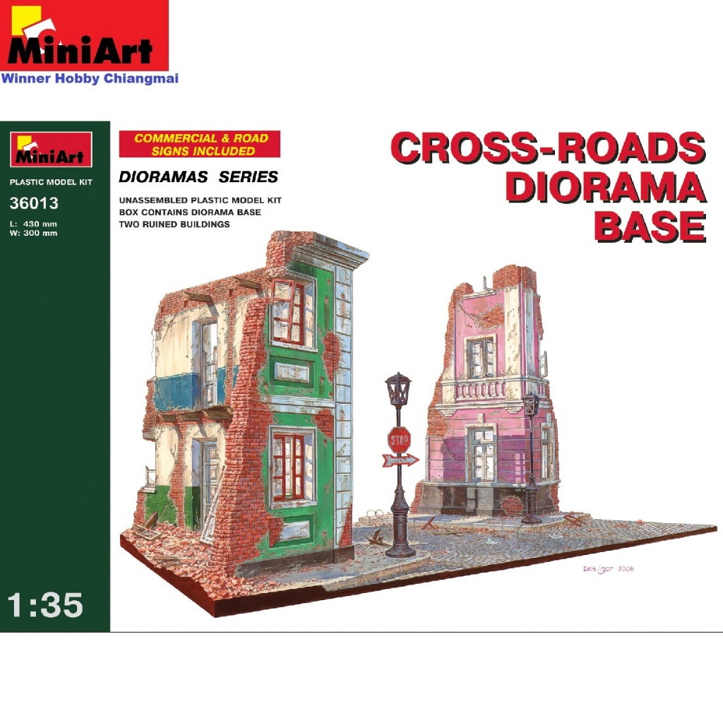 โมเดลบ้านพลาสติก MiniArt 36013 Ruined Buildings and Road Diorama Base 1 ...