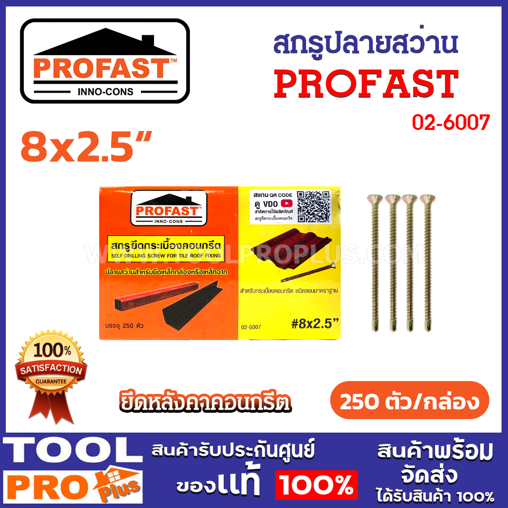 PROFAST สกรูปลายสว่าน ยึดหลังคาคอนกรีต เบอร์ 8 ยาว 2.5 นิ้ว (250 ตัว ...