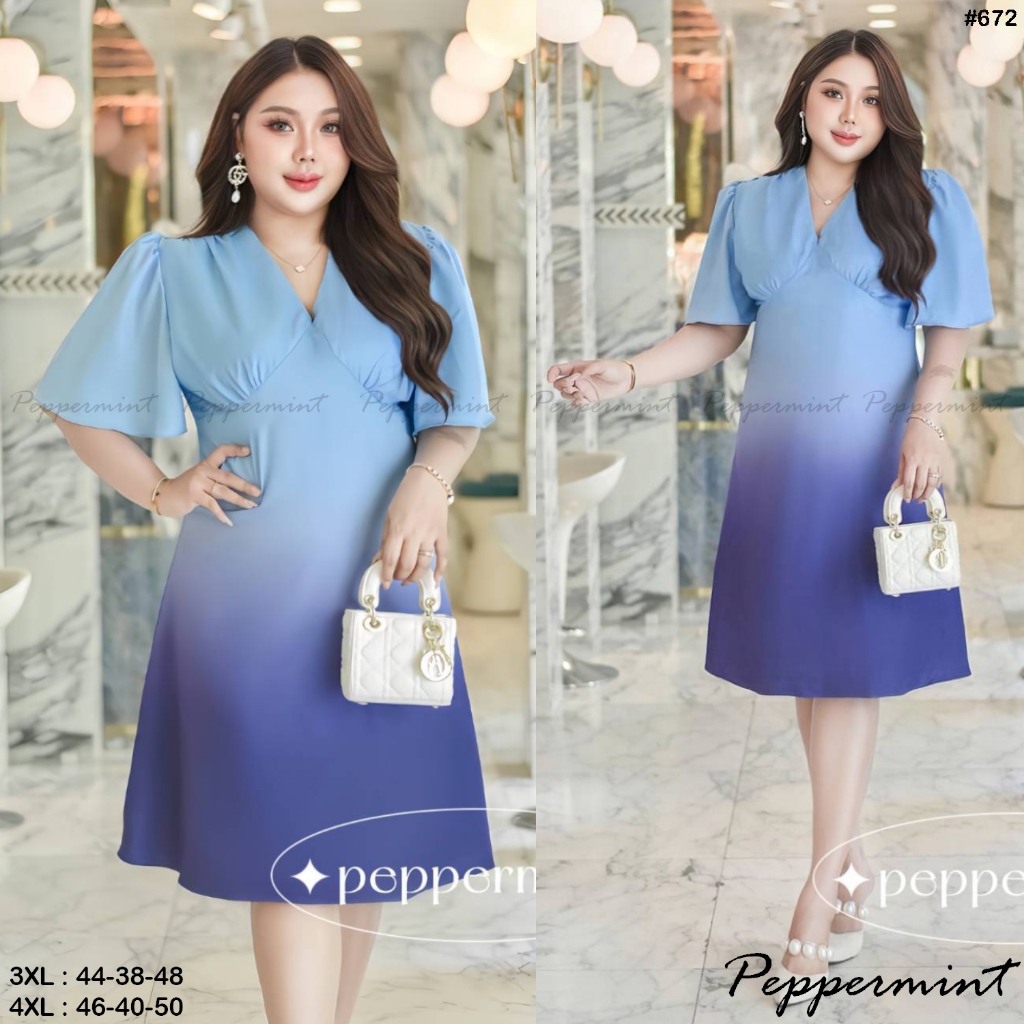 เสื้อผ้าสาวอวบ เดรสออกงานสุดหรู เดรสออมเบรย์ อก42-46 Peppermint PlusSize (672 668) | Shopee Thailand