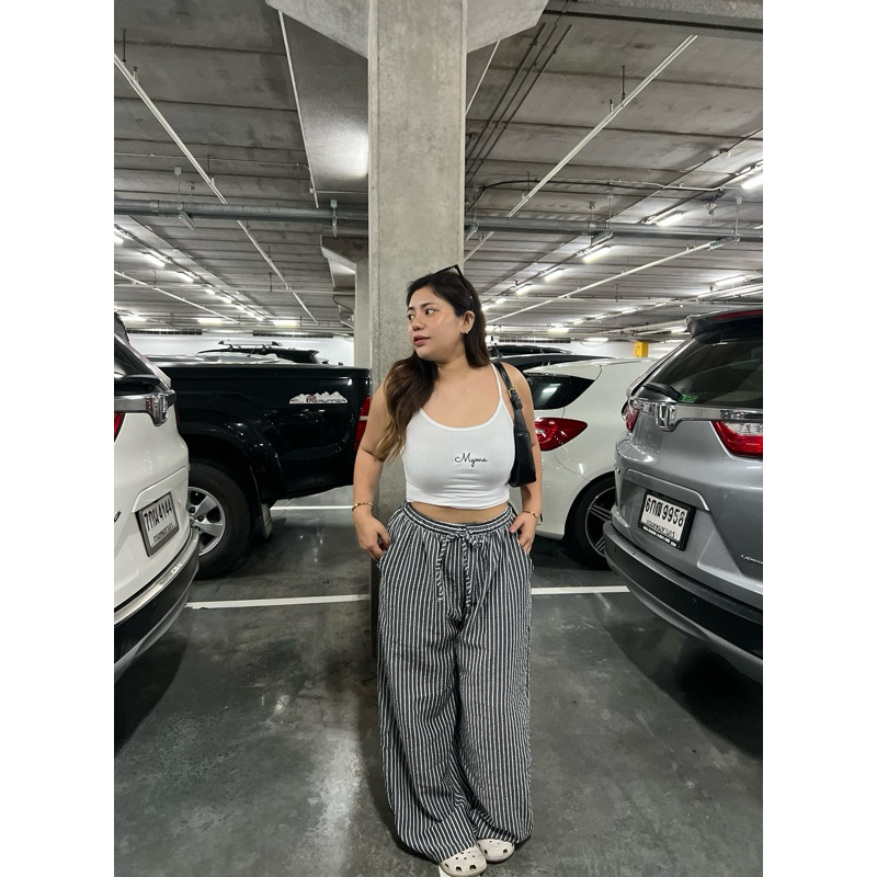 PN07 Lazy Pants - myme.styleee กางเกงลายทางสาวอวบ | Shopee Thailand