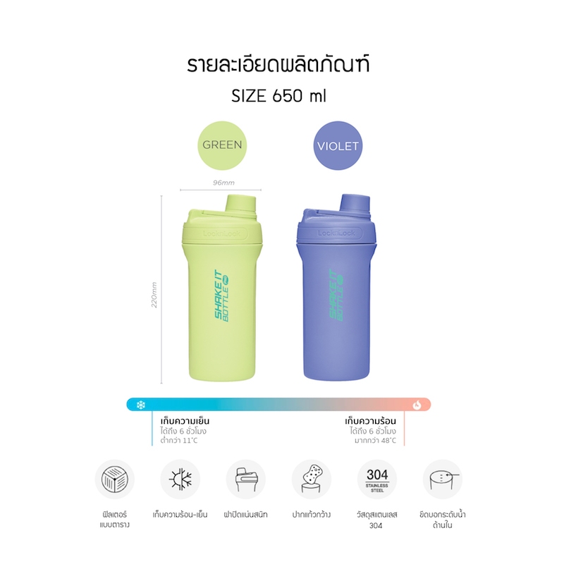 LocknLock SHAKE IT BOTTLE PRO STAINLESS กระบอกน้ำเก็บอุณหภูมิ ความจุ ...