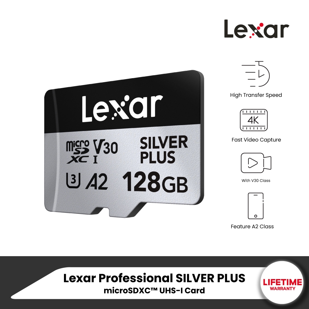 Lexar Silver Plus 128GB UHS-I U3 V30 SDXC (เอสดีการ์ด) Full-HD 3D 4K ...