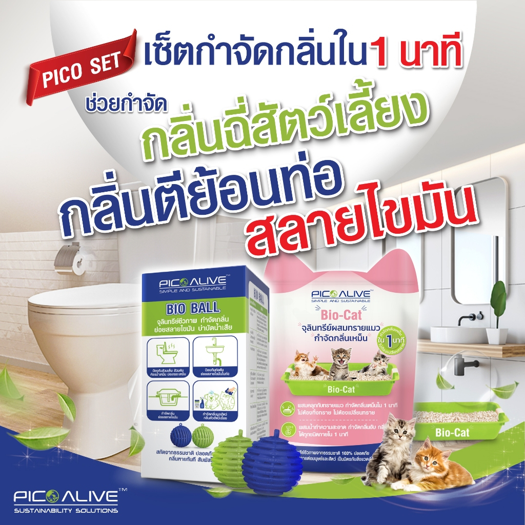 Pico Alive เซ็ทสุดคุ้ม 2 ชิ้นดับกลิ่น Bio Cat + Bio Ball 1 กล่อง 10ลูก ...