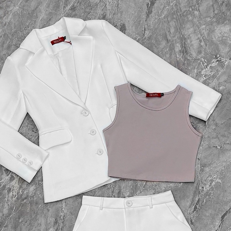 K556 BELLITA BRAND เซ็ทเสื้อสูทกระโปรง ชุดทำงาน ใส่เที่ยว คาเฟ่ (size M) | Shopee Thailand