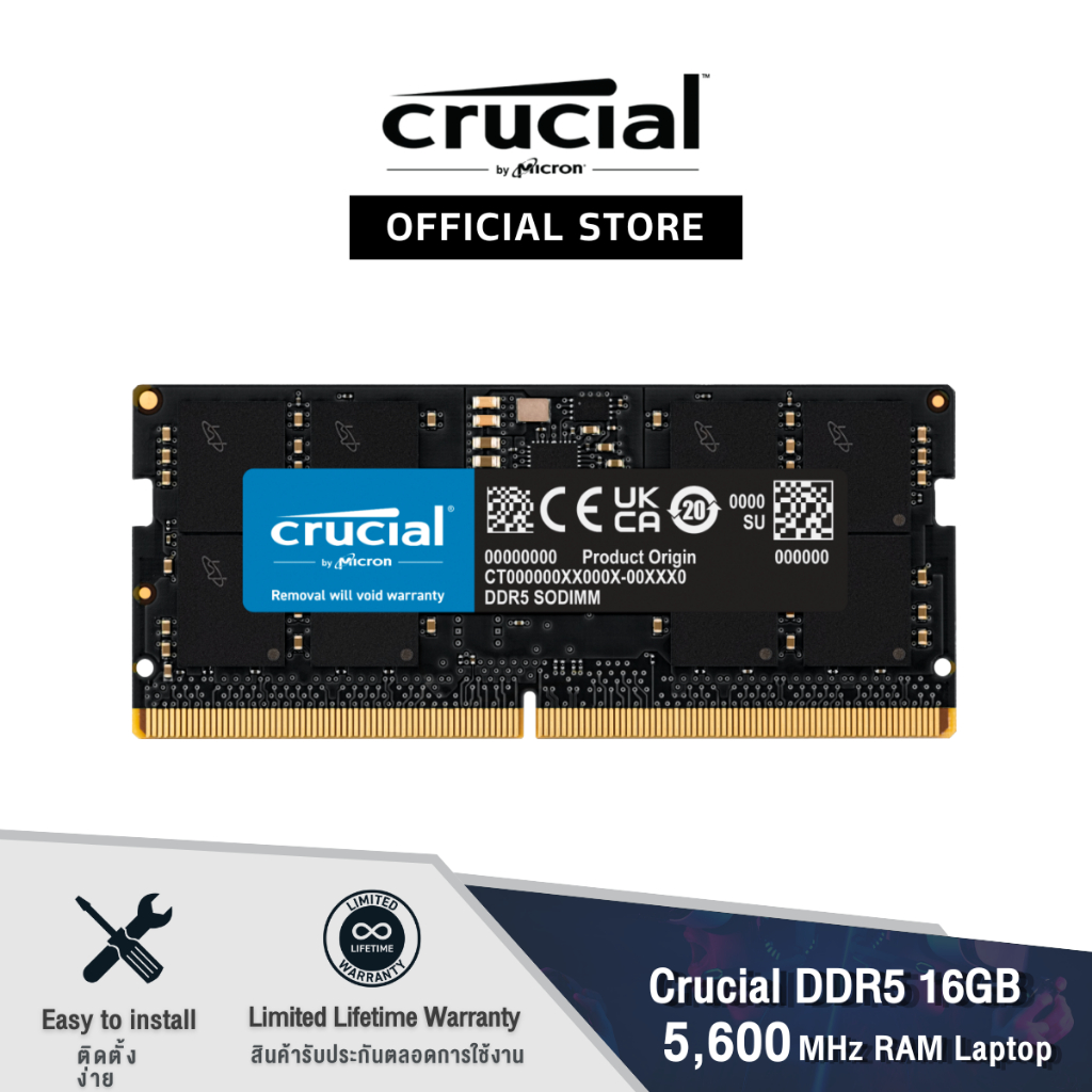 Crucial DDR5 5600MHz Laptop Memory 16GB แรม Notebook (CCL-CT16G56C46S5 ...