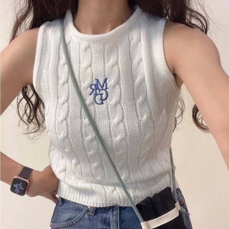 เสื้อกล้าม Mardi Cable Sleeveless MRCD WHITE BLUE | Shopee Thailand