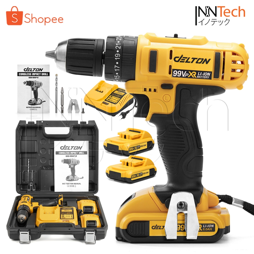 DELTON สว่านไร้สาย 3 ระบบ 99V ทรงพลัง สำหรับงานหนัก พร้อมแบตเตอรี่ 2 ก้อน ดอกสว่าน แท่นชาร์จขนาด ...
