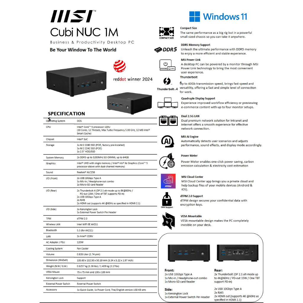 [Pre-Order] MSI Cubi NUC 1M-018BTH (C7) / Cubi NUC 1M-019BTH (C5) / Cubi NUC 1M-020BTH (C3) DOS ...