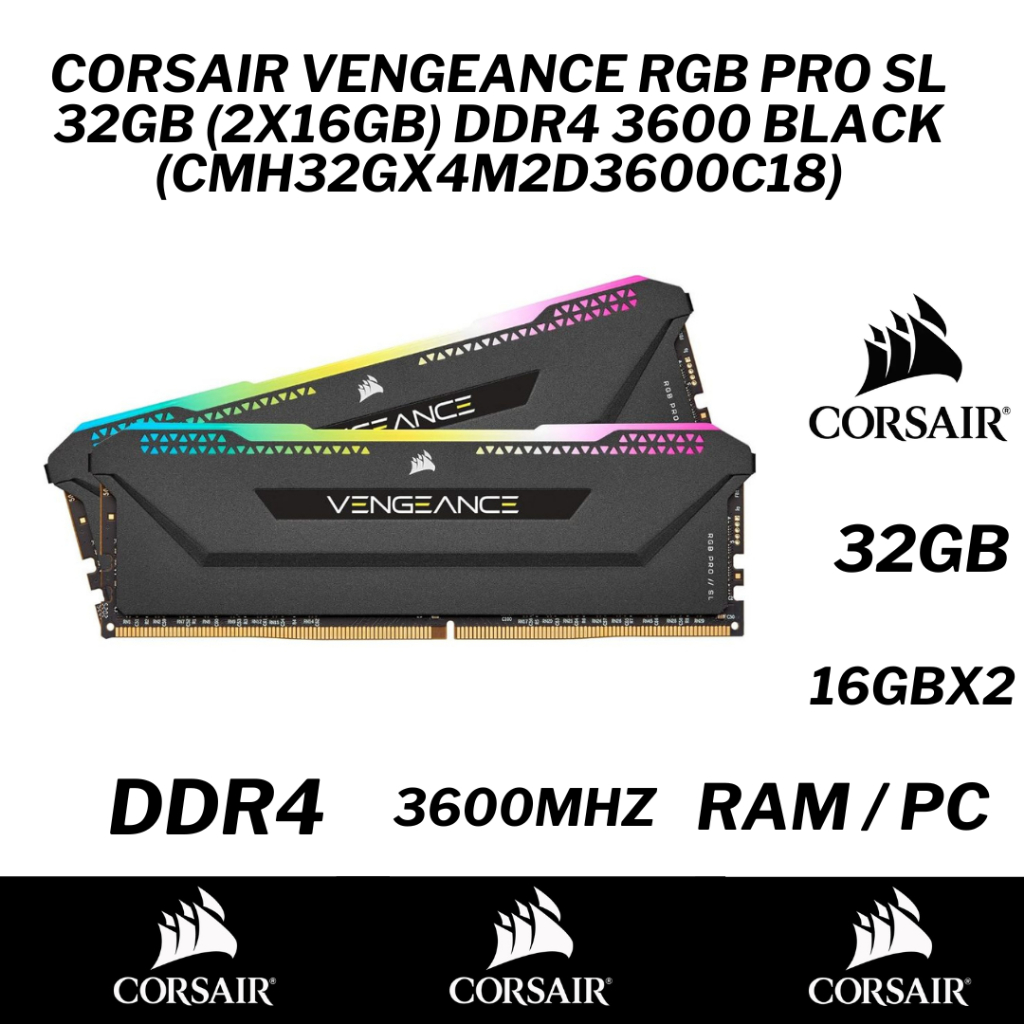 Corsair Vengeance RGB Pro SL 32GB (2x16GB) DDR4 3600 Black ...