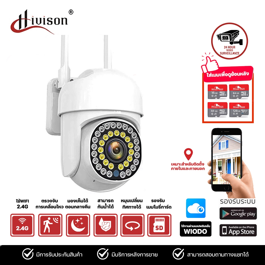 Hivision กล้องวงจรปิด i8 8MP เชื่อมต่อไวไฟ2.4G มีไฟled มองเห็นภาพสีชัด ...