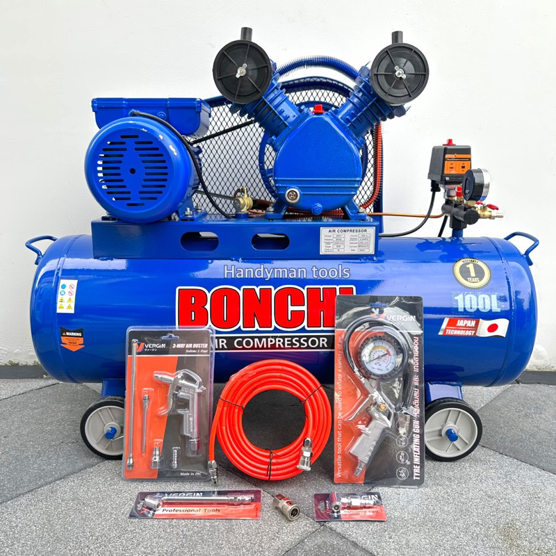 BONCHI ปั๊มลม ปั๊มลมโรตารี่ ถังลม ปั๊มลมสายพาน ขนาด 100 ลิตร มอเตอร์ 2 ...