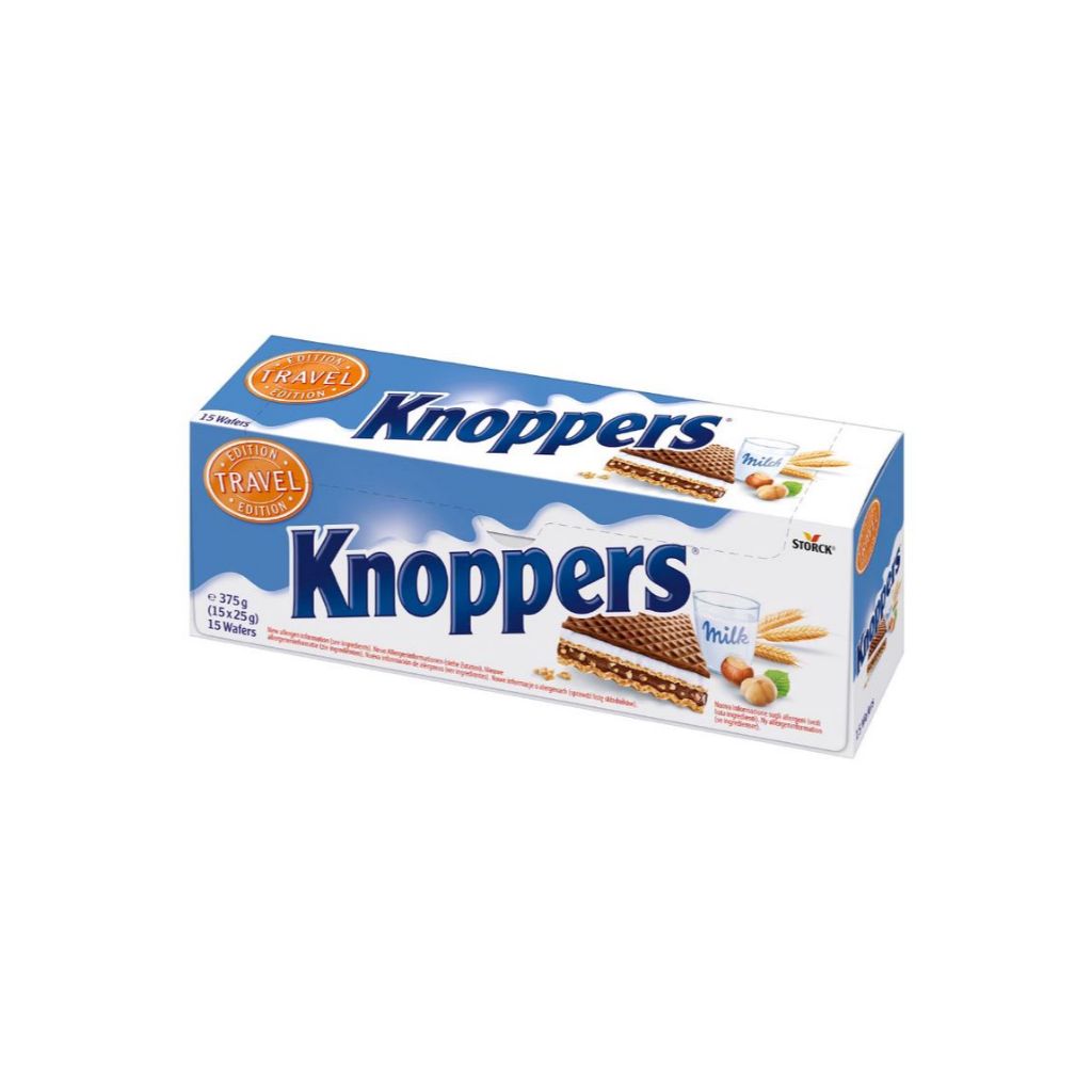knoppers crispy wafer 375 กรัม สินค้านำเข้าจากเยอรมัน 1 กล่องมี 15 ชิ้น ...