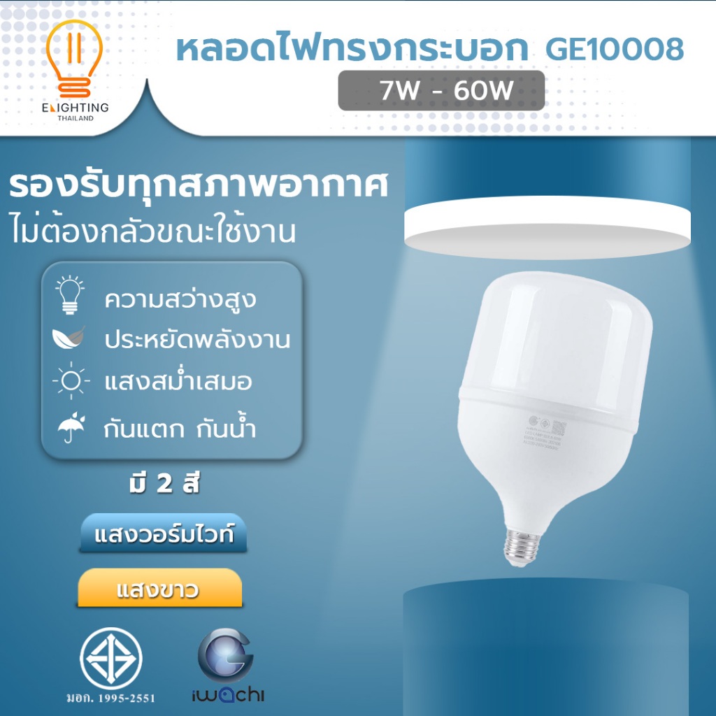 [Elighting] หลอดไฟ LED รุ่น GE1008 ขั้วE27 หลอดไฟทรงกระบอก ประหยัดพลังงาน แสงขาว/แสงวอร์มไวท์ ...