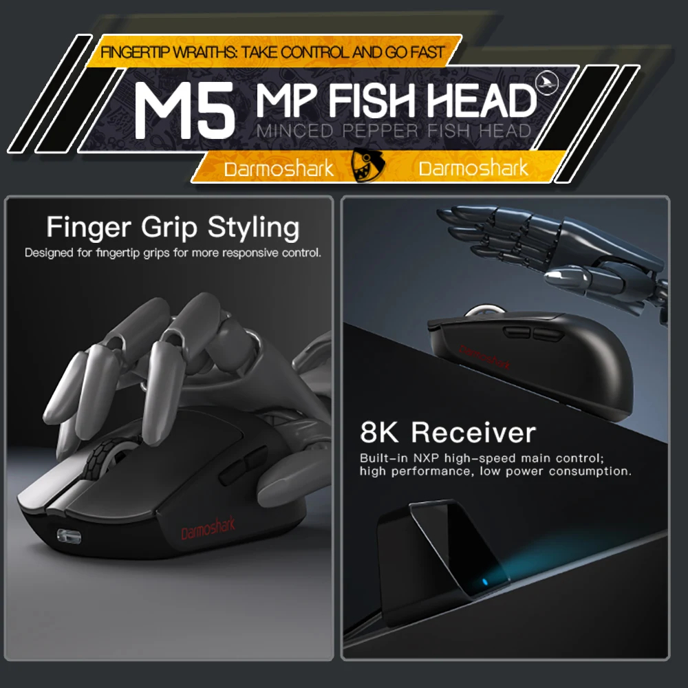 Darmoshark M5 เมาส์ไร้สายสำหรับการจับแบบ Fingertip น้ำหนักเบา 38g ...