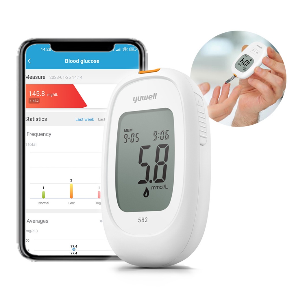 YUWELL BGM 582 BT เครื่องวัดน้ำตาลในเลือด เบาหวาน แบบเจาะปลายนิ้ว มี Bluetooth หนา้จอ LCD ...