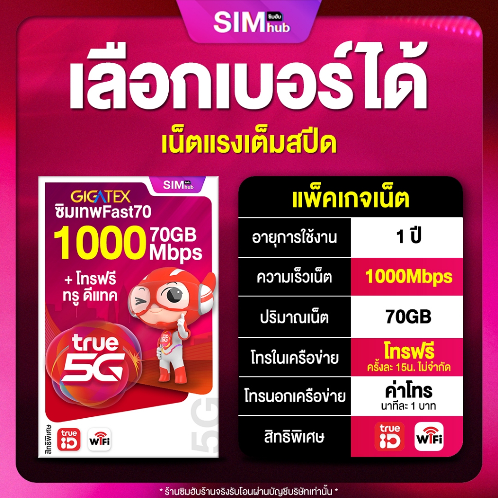ซิมเทพ Fast Fast70 (ชุด1) ซิมเทพฟาสต์ ซิมเน็ตรายปี ซิมเทพ ซิมเทพทรู ซิมเน็ต Simtrue Simnet ...