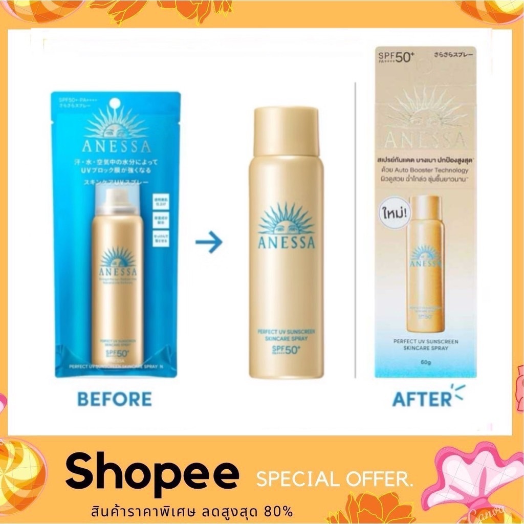 Anessa Perfect UV Sunscreen Skincare Spray SPF50+ PA++++ 60g กันแดดสเปรย์ผิวหน้า ผิวกาย และเส้น ...
