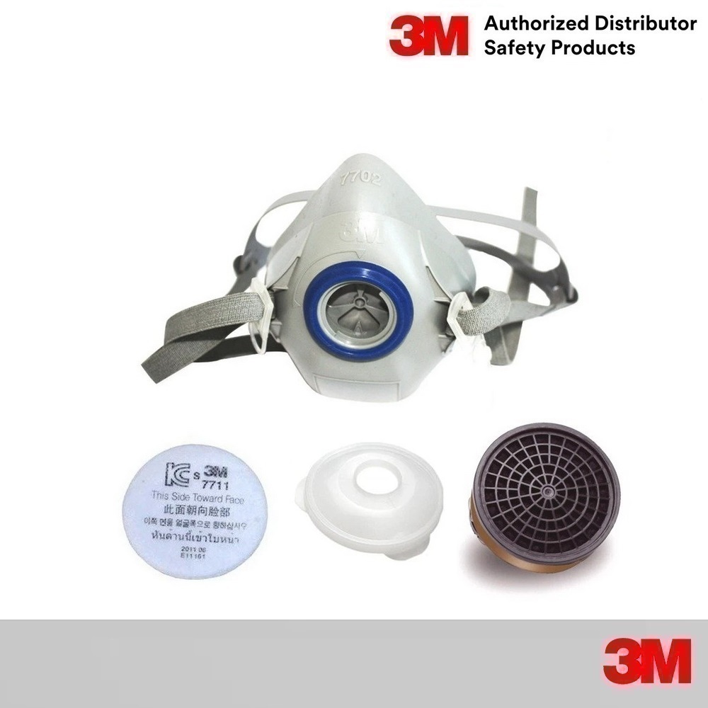 3M 7702 หน้ากากไส้กรองเดี่ยวซิลิโคน ขนาดกลางกันแก๊ส พร้อมตลับกรอง 7001K-100 ฟิลเตอร์ ฝาครอบ ...