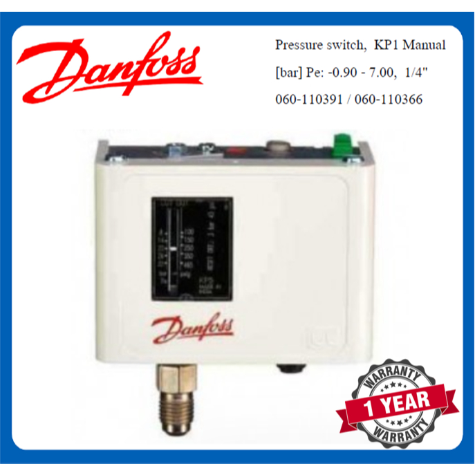 KP1 ( manual ), -0.9/+7Bar,Pressure Switch Danfoss,060-110391,เพรสเชอร์สวิทช์, สวิตช์แรงดัน ...