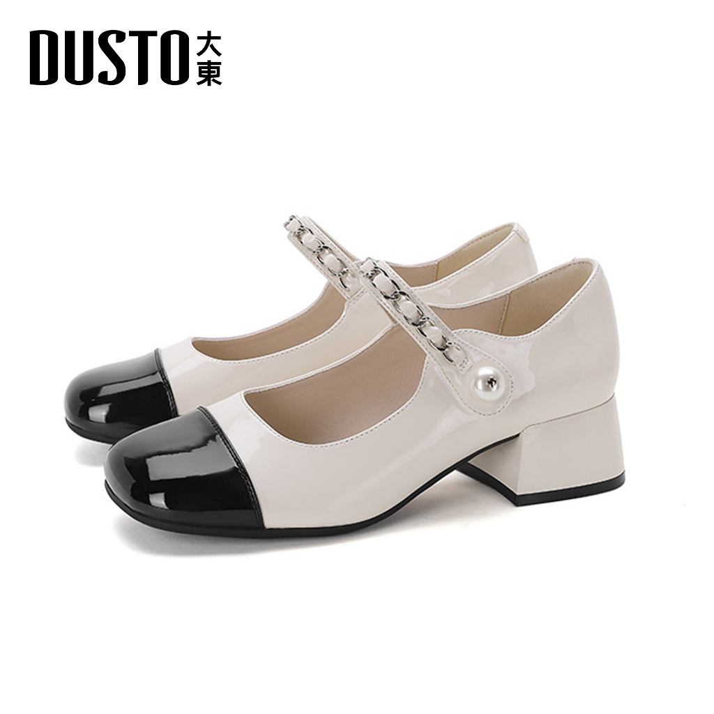 DUSTO รองเท้าหนังแก้วดีเทลขาวดำ ทรงแมรี่เจน ฤดูกาล2025 ส้นสูงใส่สบาย ...