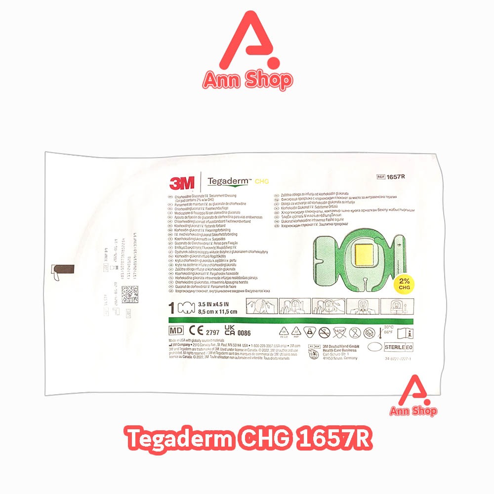 3M Tegaderm CHG เทกาเดิร์ม ขนาด 8.5x11.5ซม. (1 แผ่น 1657R) แผ่นยึดตรึง ...
