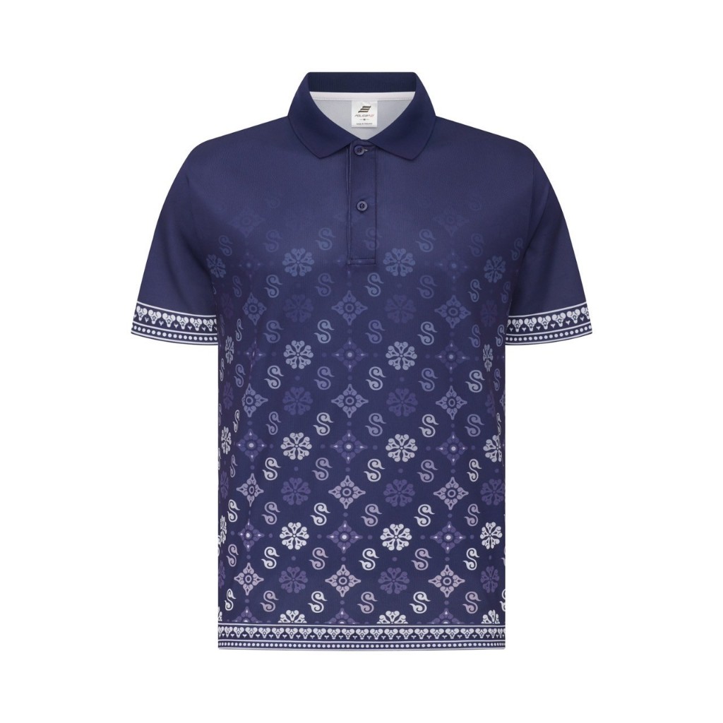 Poligan S เสื้อโปโลพิมพ์ลายดอกรักราชกัญญา สีกรมท่า รหัสสินค้า PS027 ...
