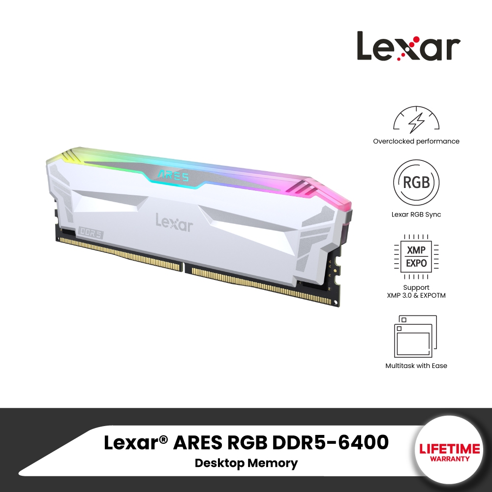 Lexar® ARES RGB DDR5 6400 Desktop Memory 16GB OC+RGB White (LD5EU016G ...