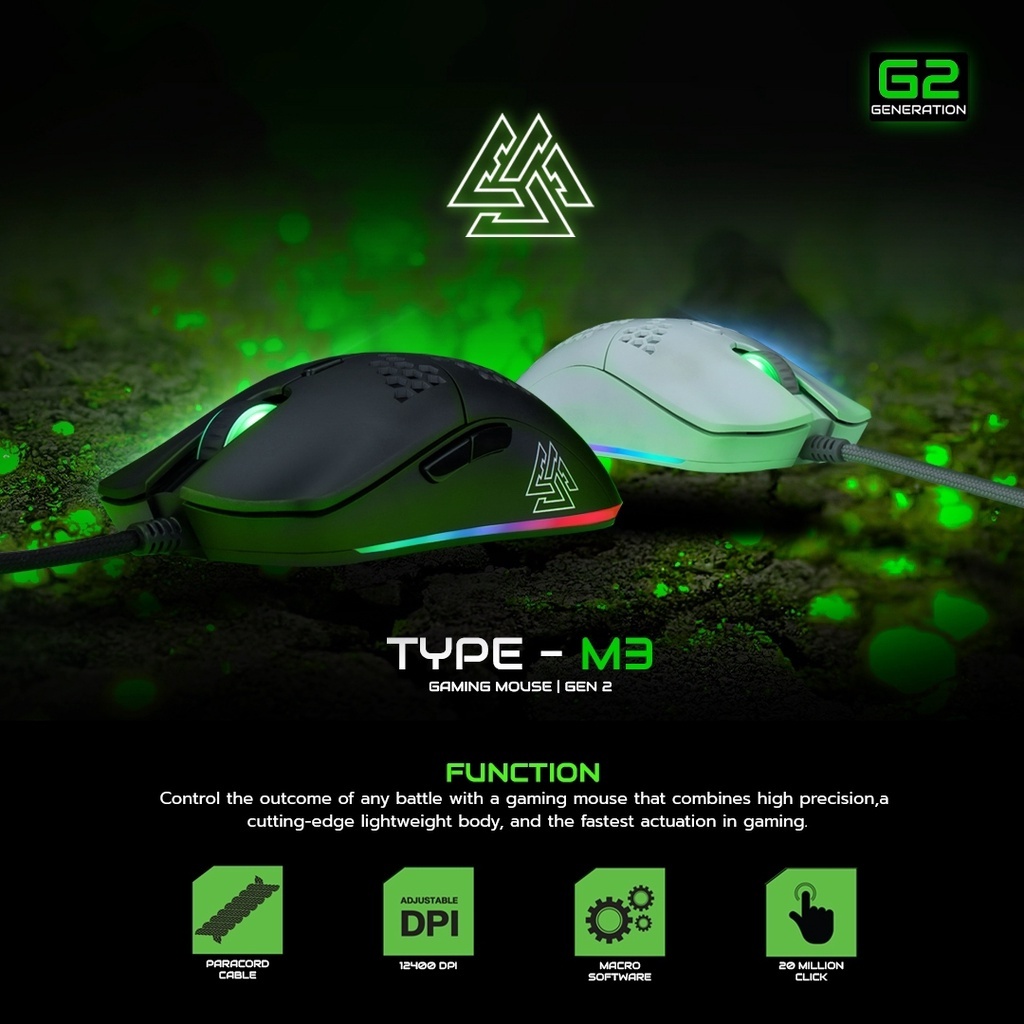 EGA เมาส์เกมมิ่ง รุ่น TYPE M3 GEN 2 PIXART 3327 มีไฟ RGB ปรับ DPIได้สูง ...