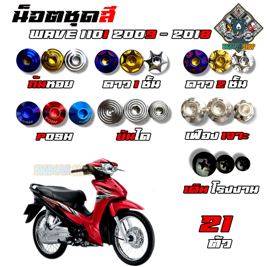 น็อตชุดสี Wave 110i 2009-2018 (เวพ110i) (1ชุดมี 21 ตัว) น็อตชุดสีเวพ ...