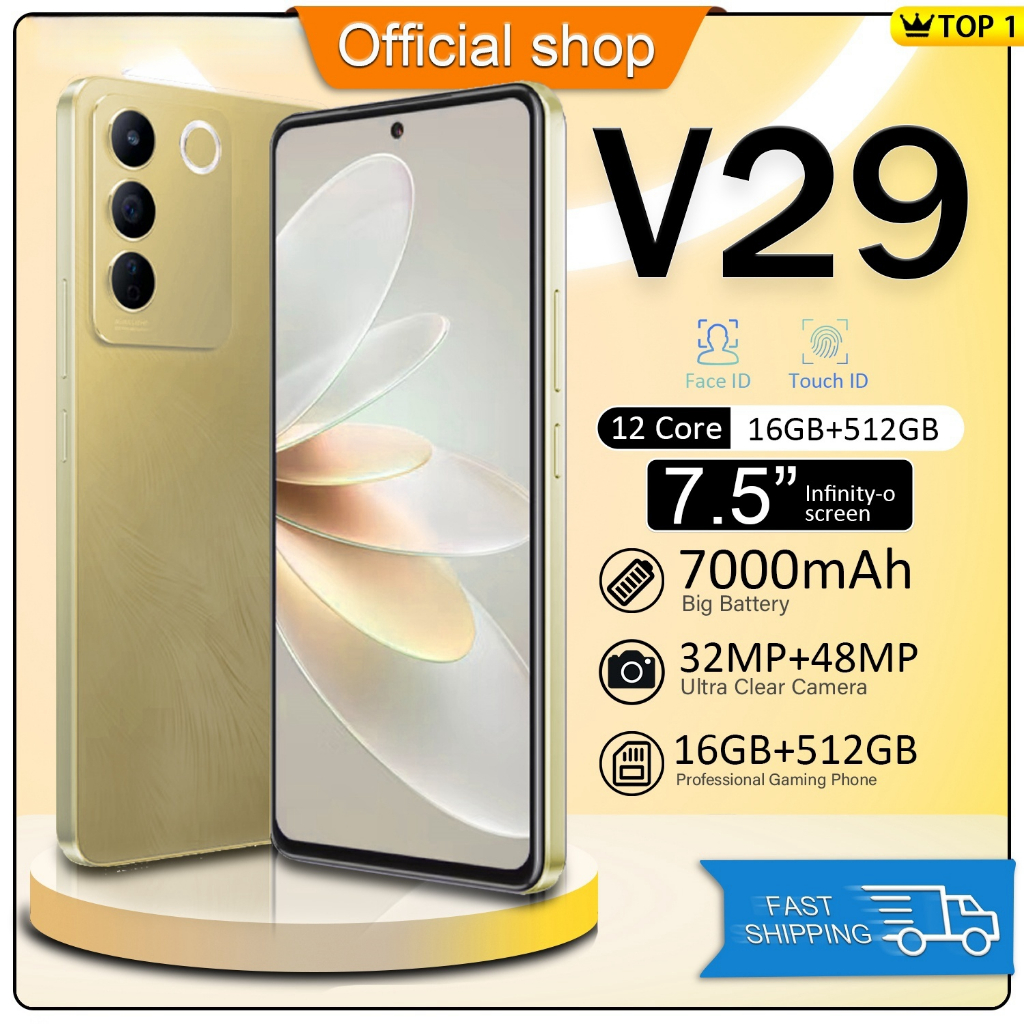 V29 สมาร์ทโฟน16GB RAM + 512GB ROMของแท้100% โทรศัพท์Android 5G 7.5นิ้ว ...