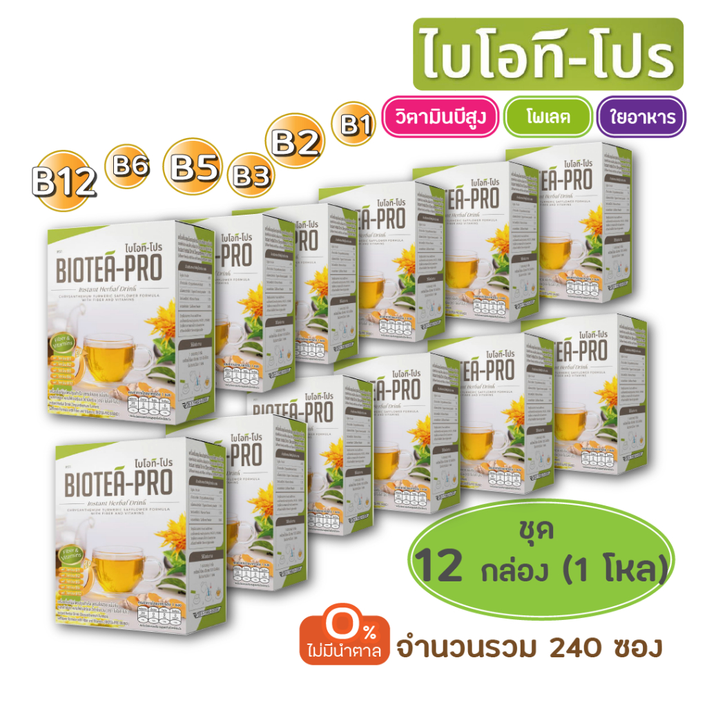 Biotea-Pro ไบโอที-โปร (วิตามินB ไฟเบอร์ โพเลต) ค่าส่งฟรี (ชุด 12 กล่อง ...