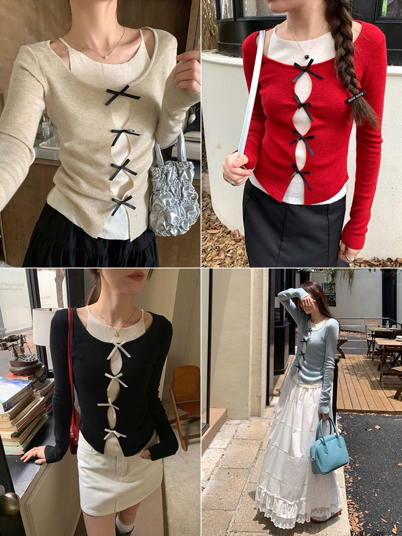 cpjgirlxx | Anna Bow Knittop - 5col [FW24] เสื้อไหมพรมโบว์หน้า เกาหลี | Shopee Thailand