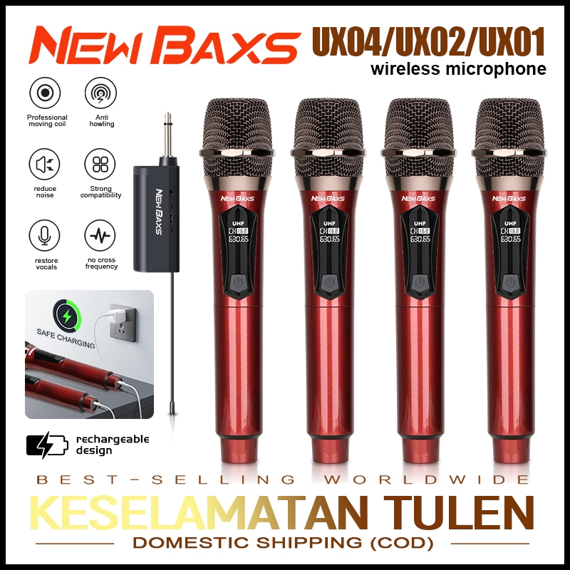 NEW BAXS UX04 ไมโครโฟนไร้สาย 4 ไมโครโฟนระยะที่ได้รับระยะทาง 50 ม. ระยะทาง UHF ไดรฟ์ระดับ KTV ...