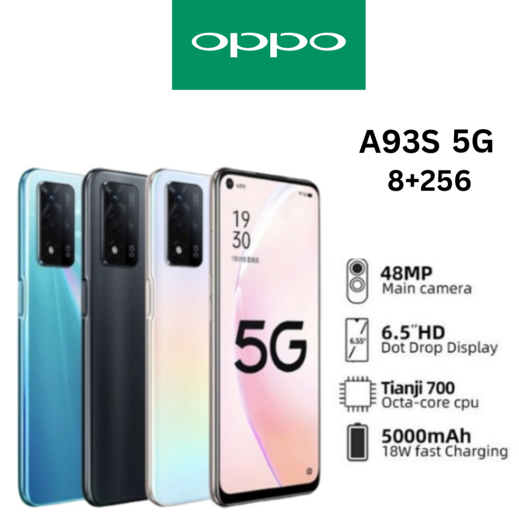OPPO A93S 5G (8+256) หน้าจอ 6.5 นิ้ว + 90hz กล้อง 48MP แบตเตอรี่ขนาด 5000mAh รองรับชาร์จไว ...