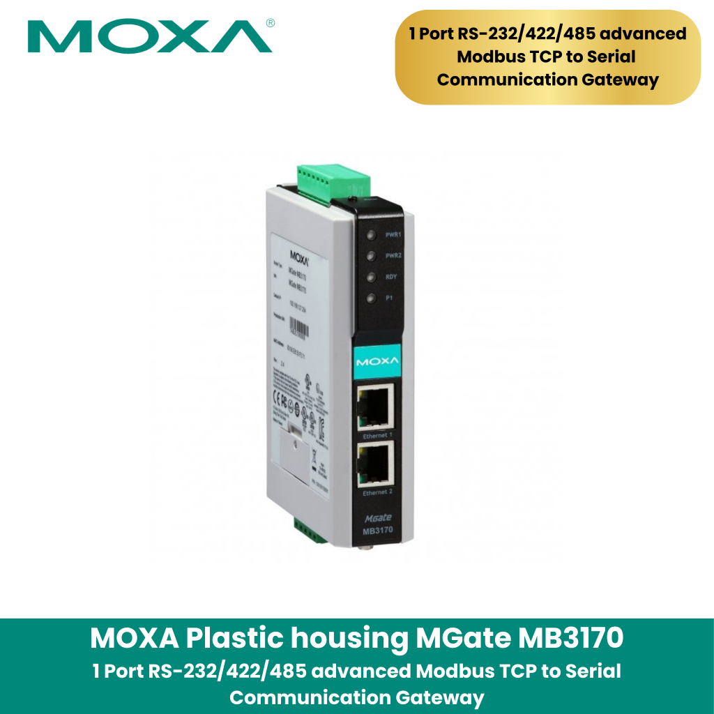 MOXA MGate MB3170 1 Port RS-232/422/485 advanced Modbus TCP to Serial Communication Gateway ...