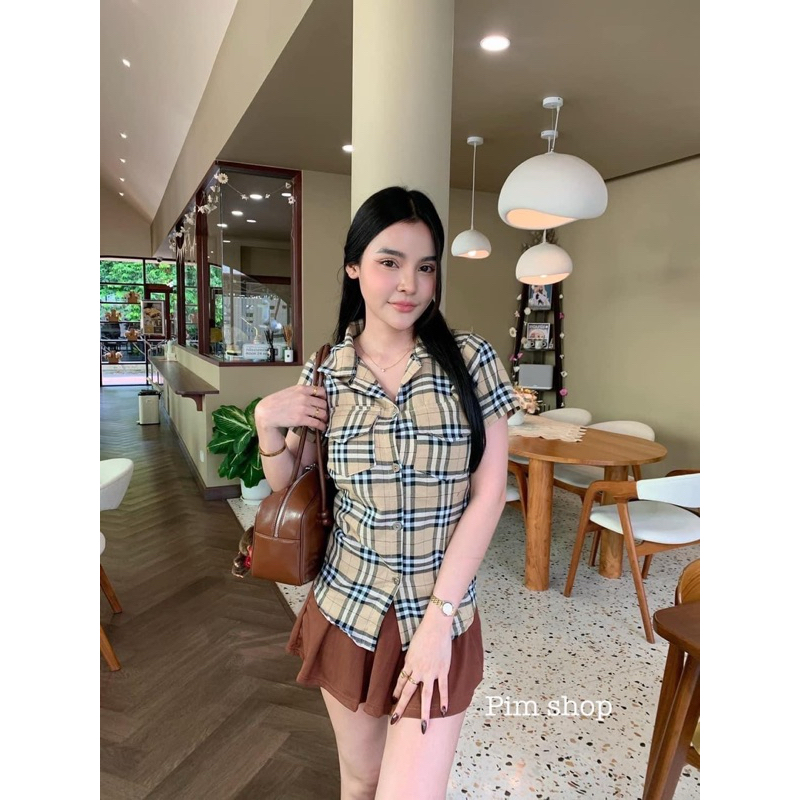 Phapassz - Set2ชิ้น Burberry น่ารัก เสื้อผูกหลัง กระโปรงจีบมีซับกางเกง ผ้าทอ เนื้อดี แพตเทิร์น ...