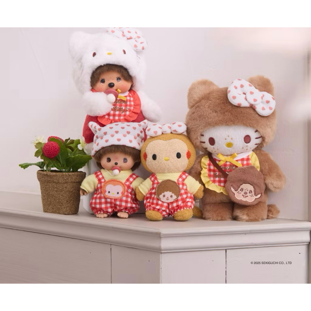 Monchichi x Hello Kitty collaboration Plush Toy Gingham | Shopee Thailand