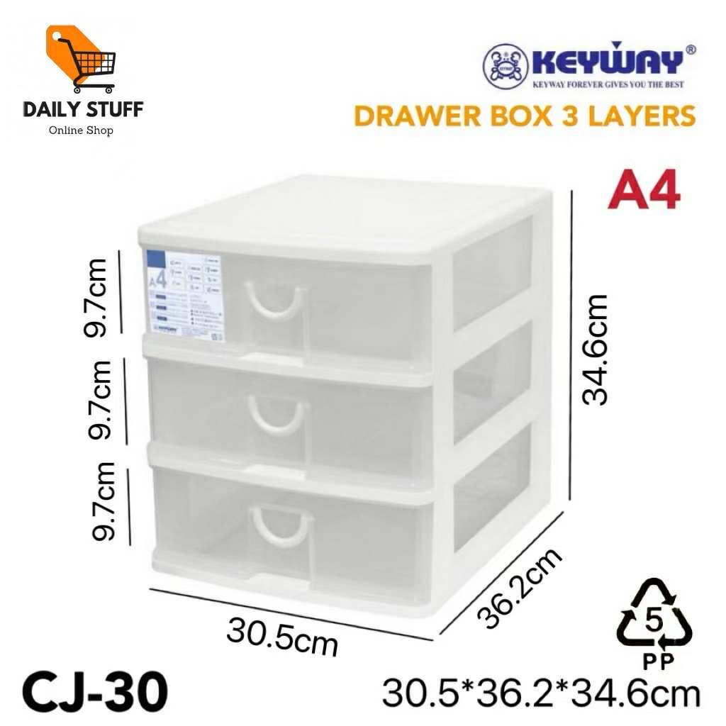 Keywayกล่องลิ้นชัก (ใส่A4ได้) ลิ้นชักอเนกประสงค์3ชั้น สีใส เเข็งเเรงทนทาน รุ่น CJ-30,CJ-40 ...