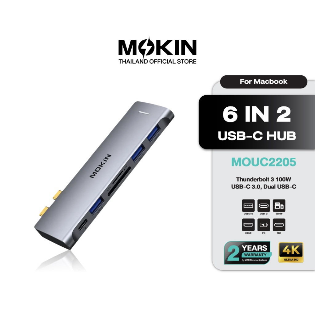 MOKiN 6-in-2 USB-C Hub 4K HDMI PD SD/TF USB3.0 สำหรับ MacBook Pro/Air ...