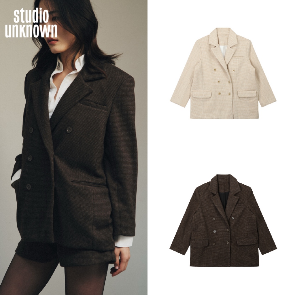 STUDIO UNKNOWN - Ruby Wool Blend Oversized Blazer สูท 6 กระดุมผ้าวูลลายซิโนริ | Shopee Thailand