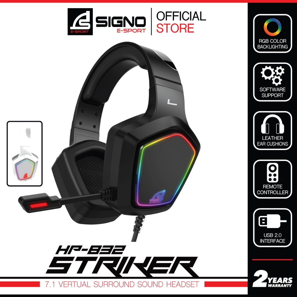 SIGNO HP-832 หูฟังเกมมิ่ง Gaming Headset ระบบเสียง 7.1 Surround ไฟ RGB ...