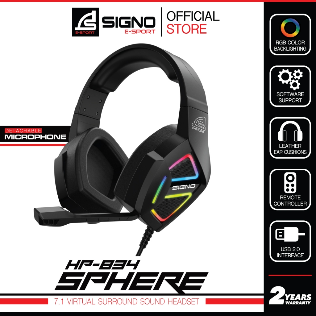 SIGNO HP-834 หูฟังเกมมิ่ง Gaming Headset ระบบเสียง 7.1 Surround ไฟ RGB ...