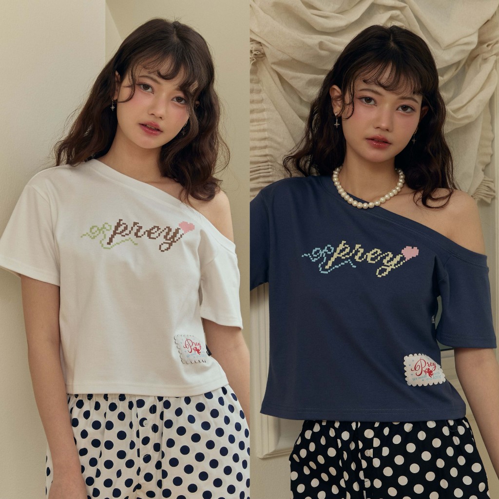 (พร้อมส่ง)Prey เสื้อปาดไหล่แขนสั้น ruby off shoulder top | Shopee Thailand