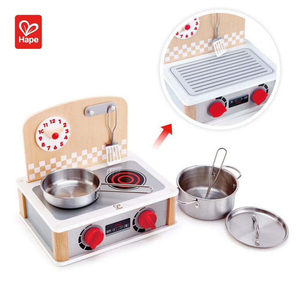 Hape 2-in-1 Kitchen & Grill Set - ชุดครัว ของเล่นไม้จำลองเตาปิ้งย่าง - E3151 | Shopee Thailand
