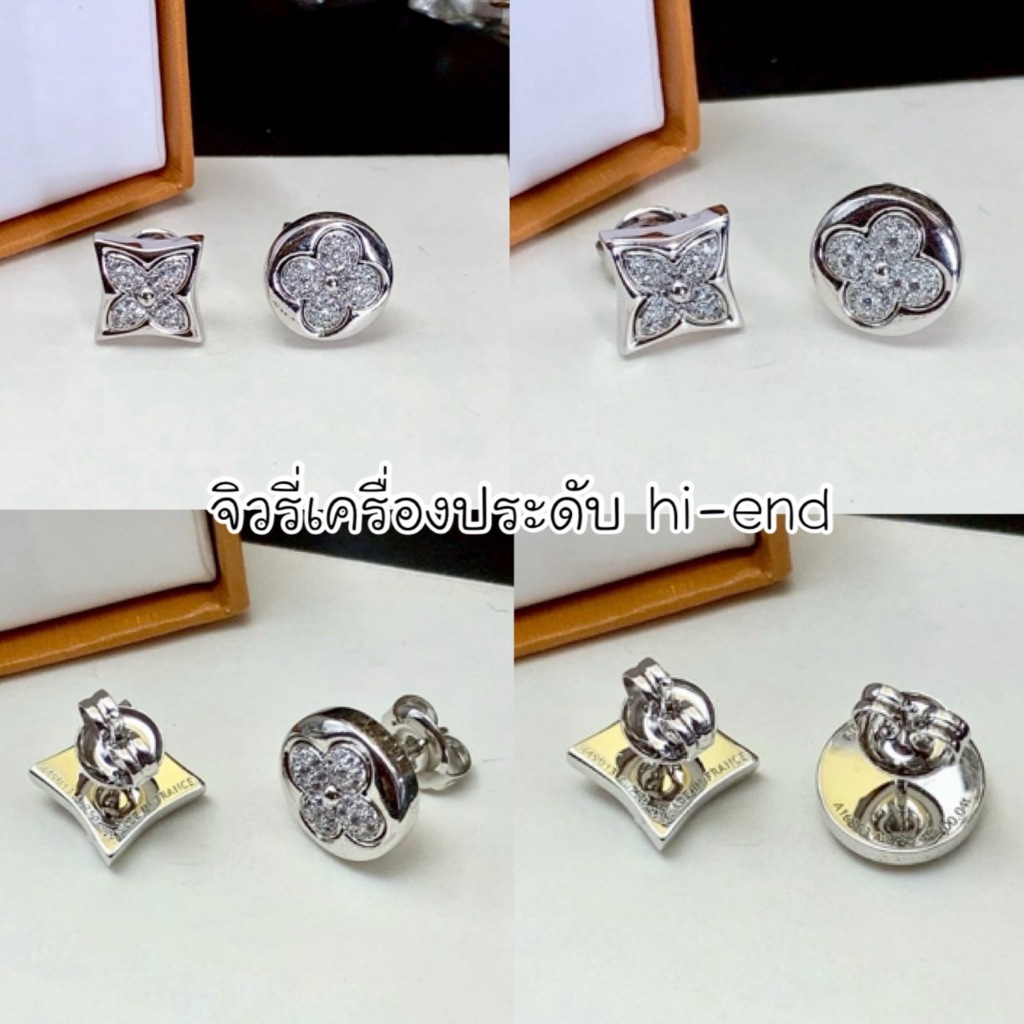 ต่างหู iioaวี Pe arl Blos som สีเงินฝังเพชร งานสวย น่ารักๆ ใส่ติดหู ...