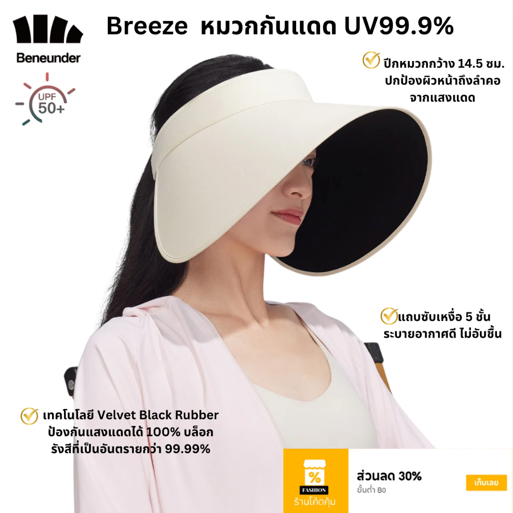 Beneunder หมวกกันแดดปีกกว้าง UV99.99% รุ่นBreeze ป้องกันแดดรอบทิศทาง | Shopee Thailand