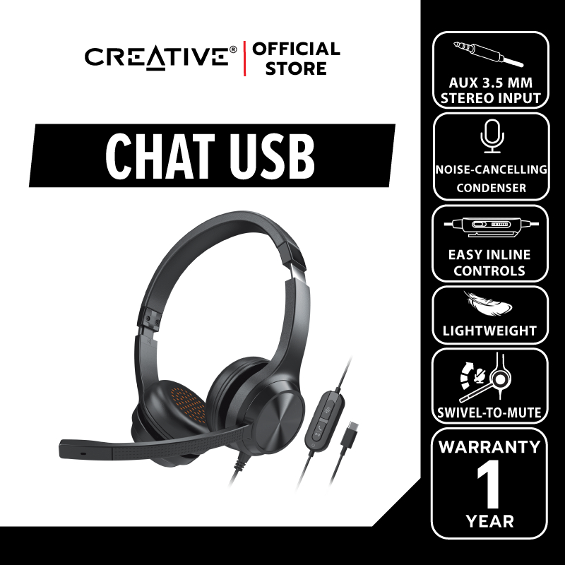 CREATIVE หูฟัง Chat USB หูฟังเฮดเซ็ตพร้อมก้านไมค์ที่ปรับได้ และ ...