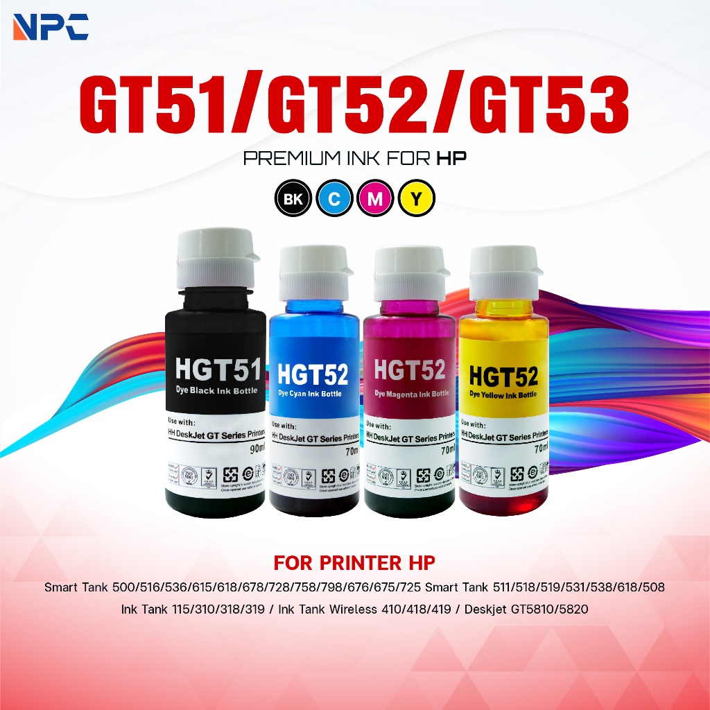 หมึกน้ำพิมพ์ INK /HP Refill/GT51/GT52/GT53/BK/C/M/Y ใช้กับเครื่องปริ้น ...
