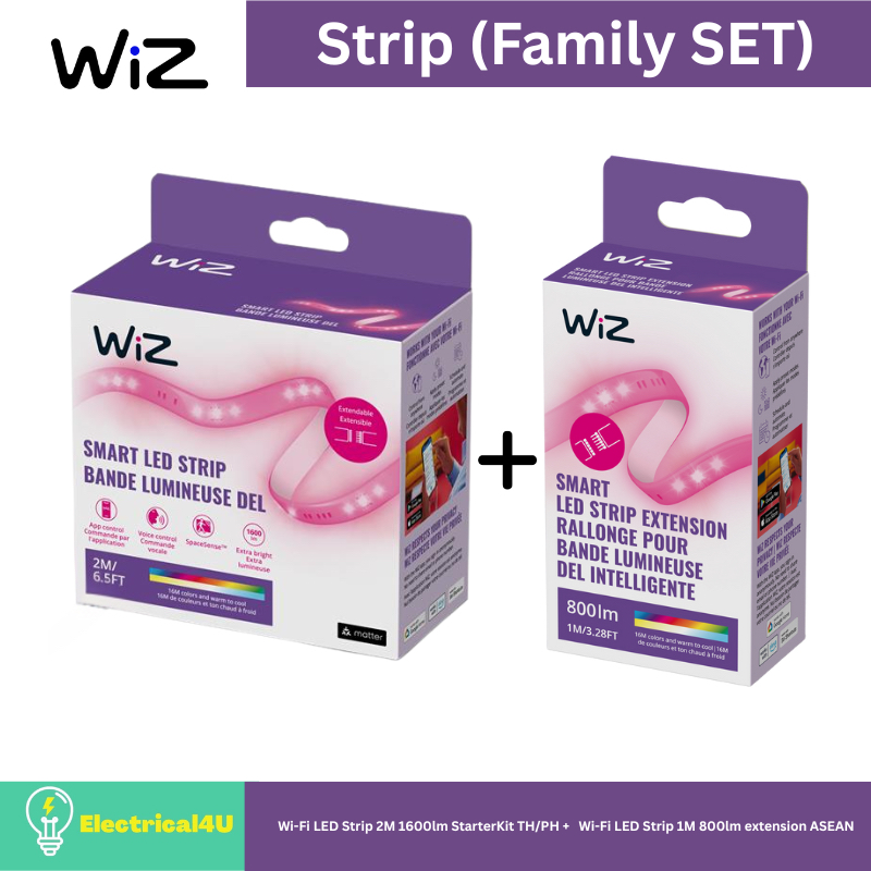 WiZ ชุดไฟเส้นอัจฉริยะ Strip Family Set ประกอบด้วย Strip Starter Kit 2m + Strip Extension Kit 1m ...
